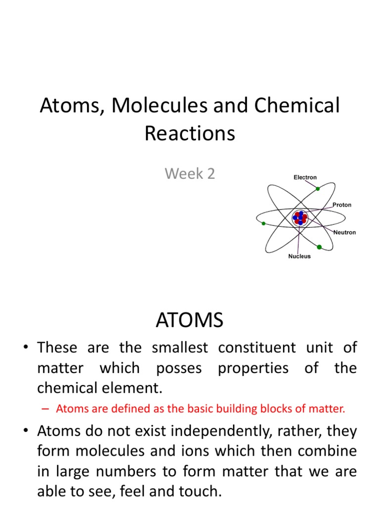 Atoms, Molecules and Chemical Reactions | PDF | Ion | Atoms