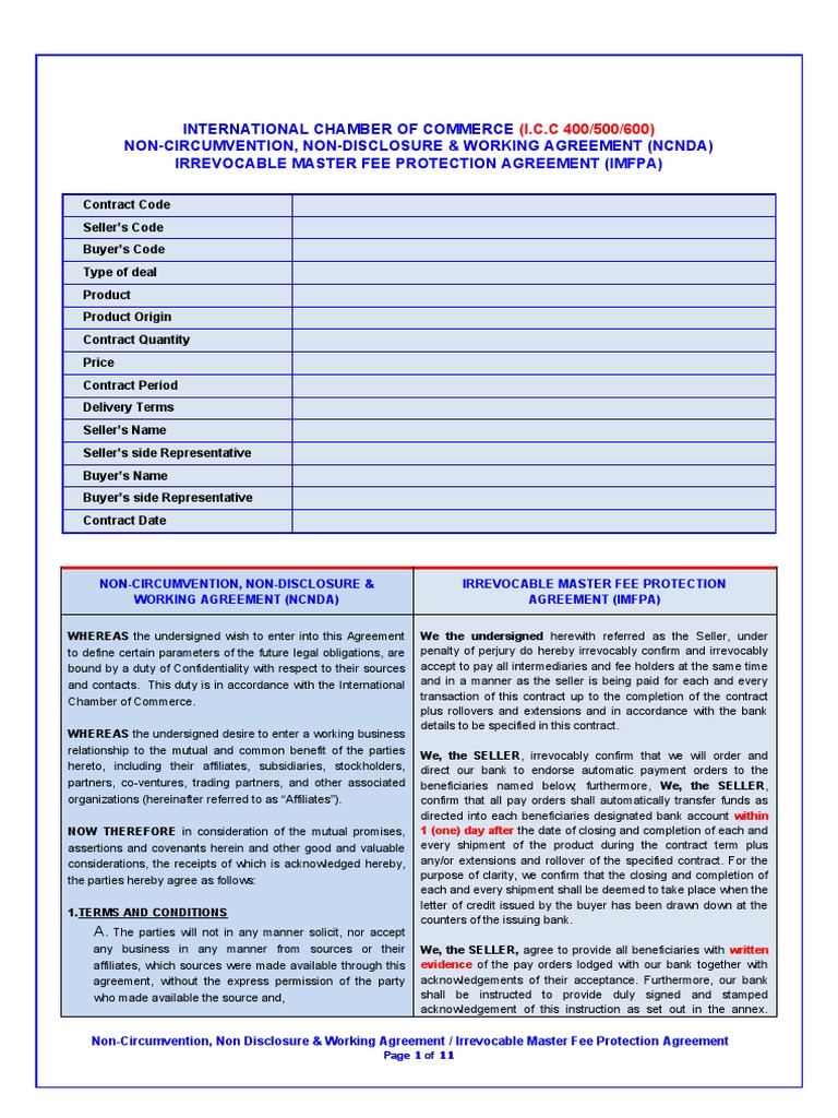 NCNDA & IMFPA Format | PDF | Financial Transaction | Notary Public