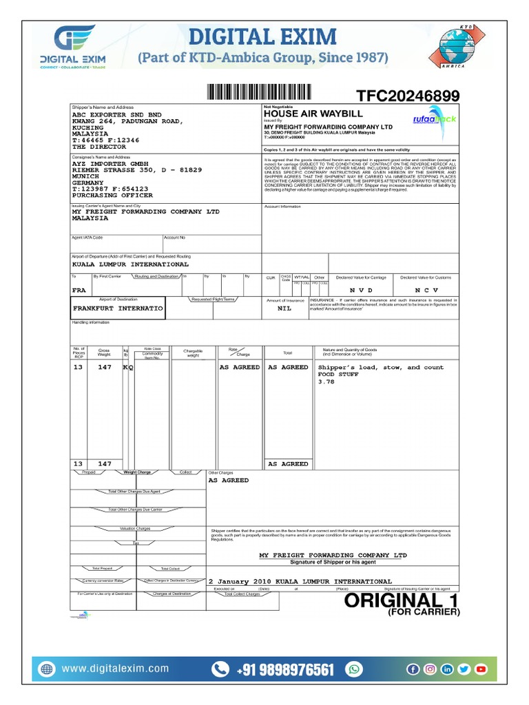 Airway Bill Format | PDF