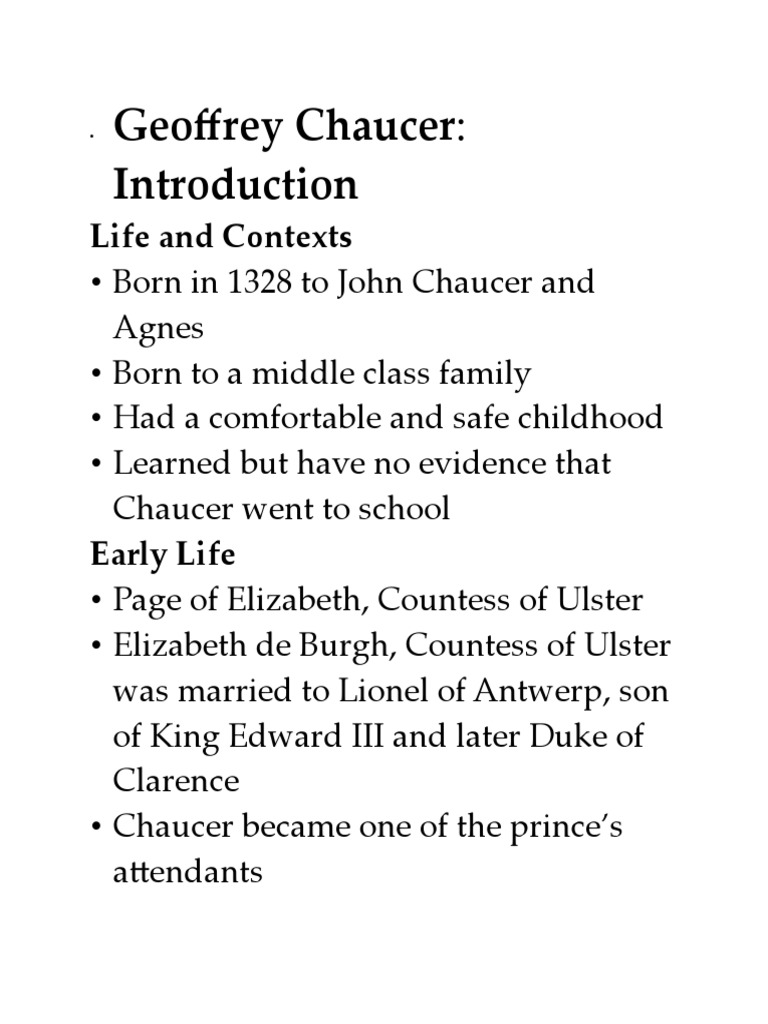 Geoffrey Chaucer:: Life and Contexts | PDF