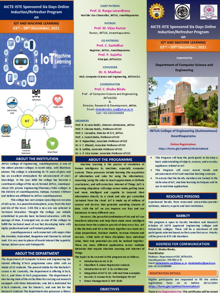 Broucher For IOT and Machine Learning Induction Program | PDF | Internet Of Things | Computing
