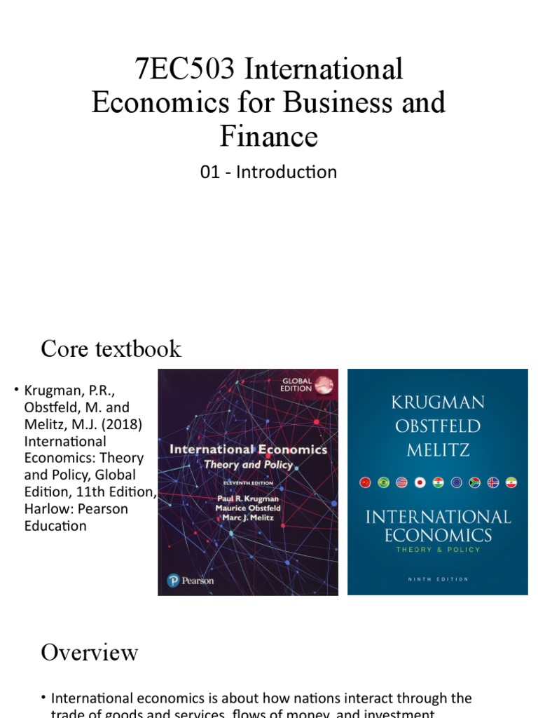 7EC503 International Economics For Business and Finance: 01 ...