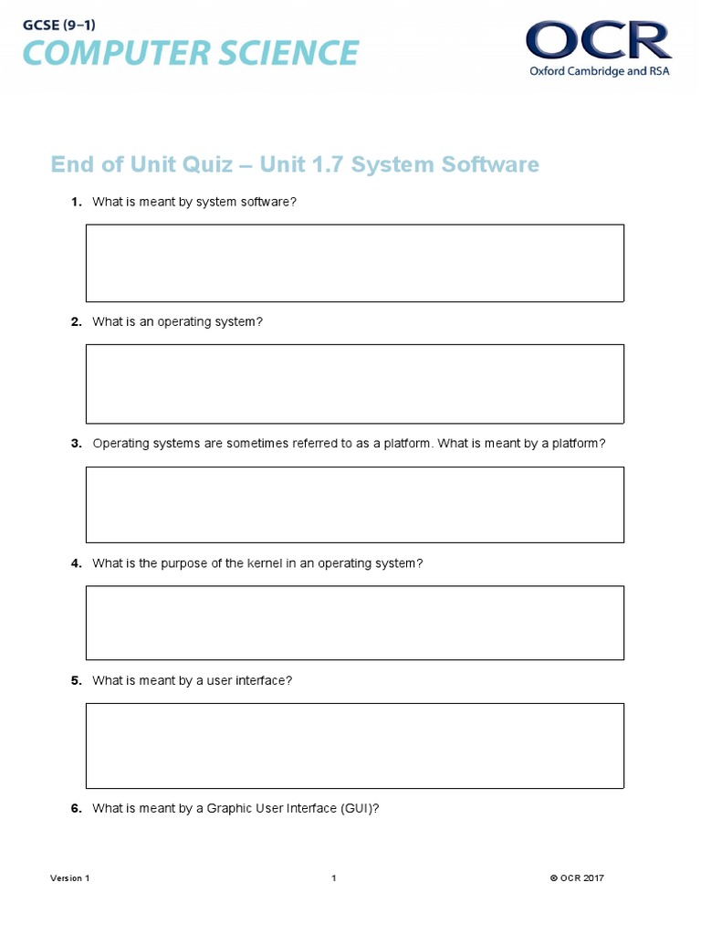1.7 Systems Software End of Unit Quiz Lesson Element | PDF | Operating ...