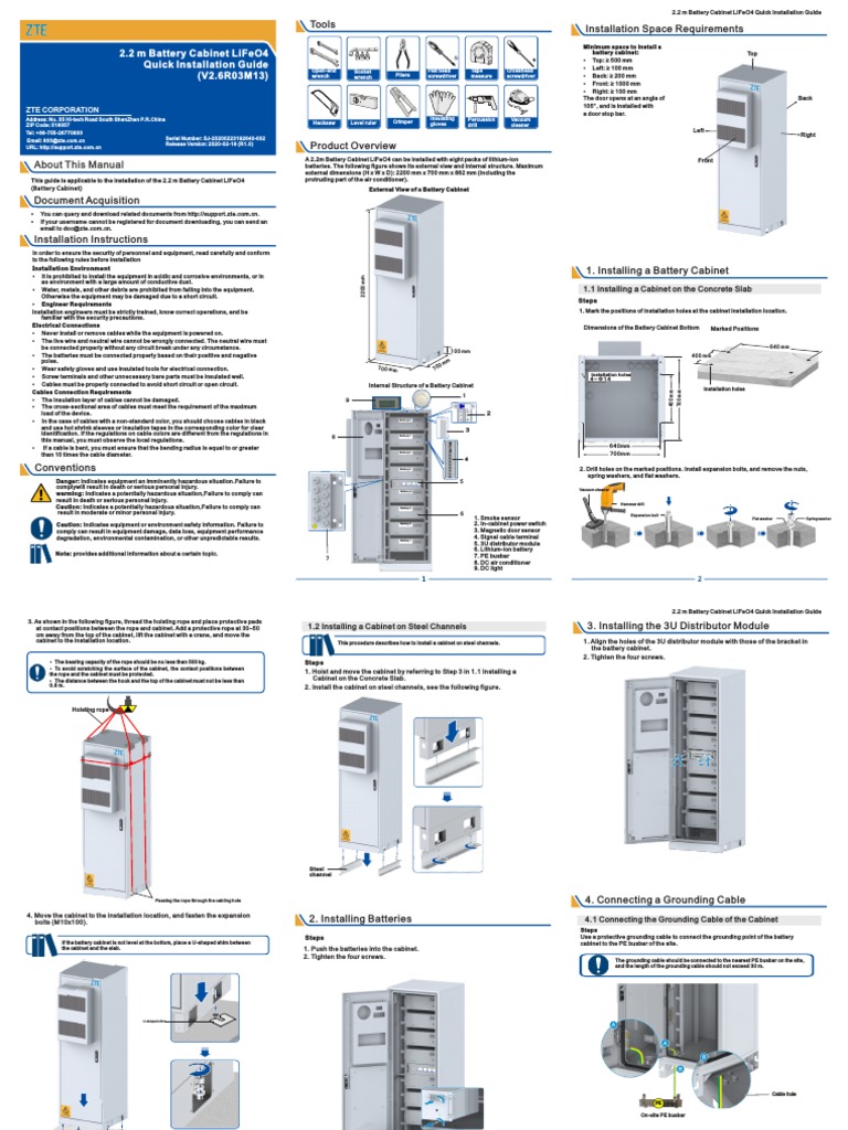 2.2 M Battery Cabinet LiFeO4 Quick Installation Guide | Descargar gratis PDF | Electrical ...