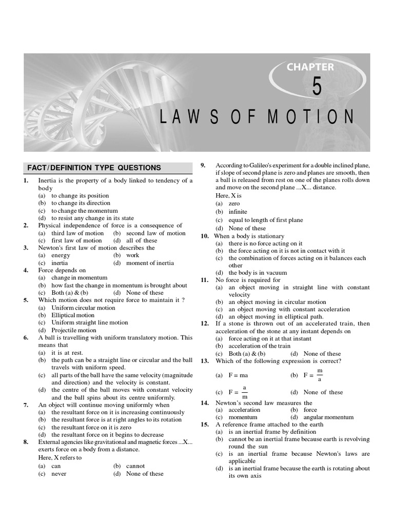 Laws of Motion NCERT MCQ | PDF | Force | Friction