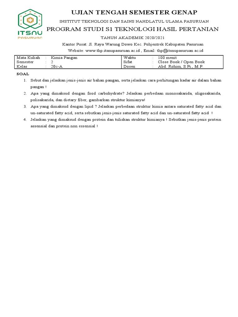 Moch. Ainul Yaqin - UAS, UTS Kimia Pangan | PDF | Kesehatan Holistik