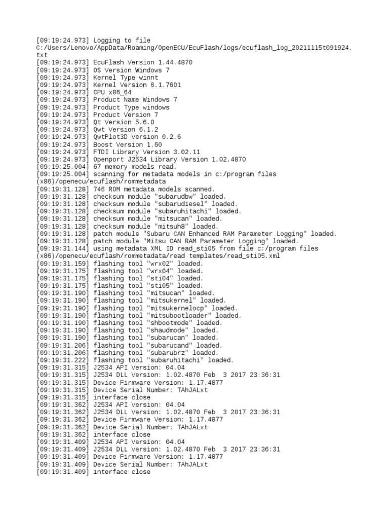 Ecuflash Log 20211115t091924 | PDF | Computer Architecture | Operating ...