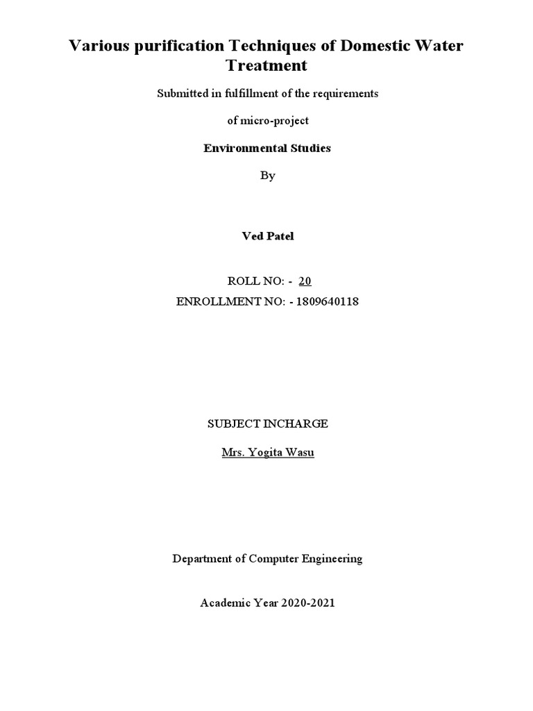 Est Microproject Format For Reference | PDF | Water Purification | Sewage Treatment