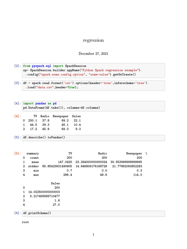 Regression: Pyspark - SQL | PDF | Root Mean Square Deviation | Mean Squared Error