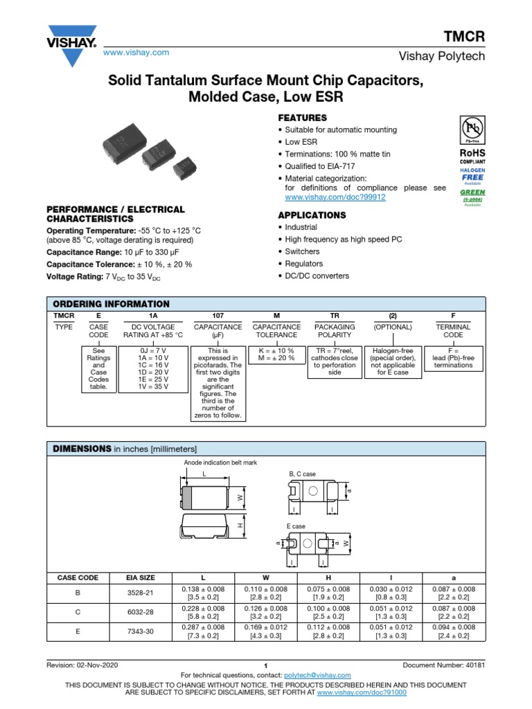 Vishay Polytech: Features | PDF | Capacitor | Materials