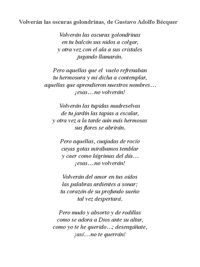 Volverán Las Oscuras Golondrinas, de Gustavo Adolfo Bécquer | PDF