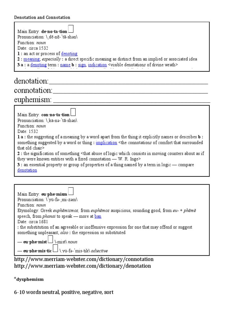 Denotation and Connotation | PDF | Grammar | Noun