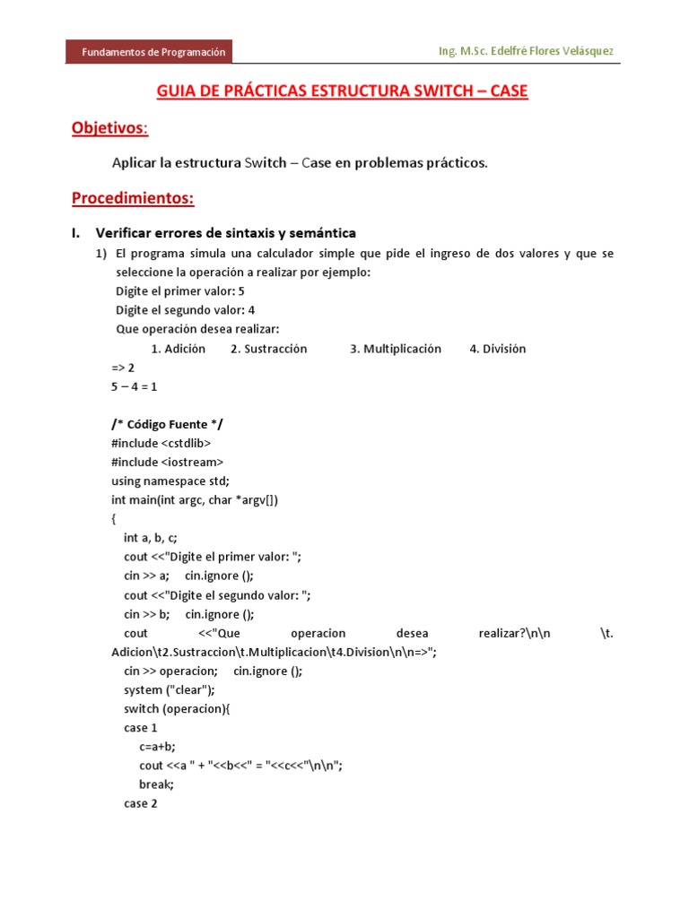 Guía Práctica: Switch-Case en C++ | PDF | Programación de computadoras | Informática