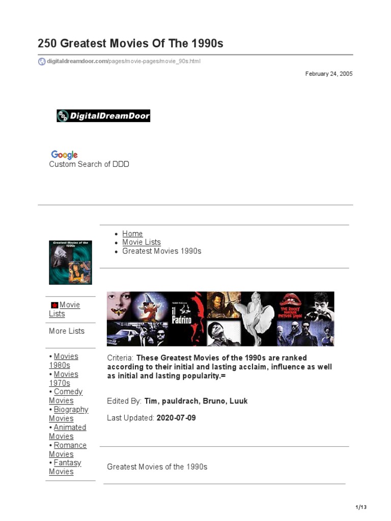 250 Greatest Movies of The 1990s | PDF