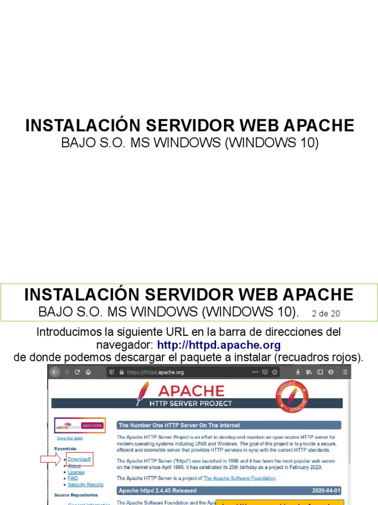 IAW01 SOLUCTAREA R01 Presentacion01 ApacheWindows | PDF | Servidor HTTP Apache | Windows 10