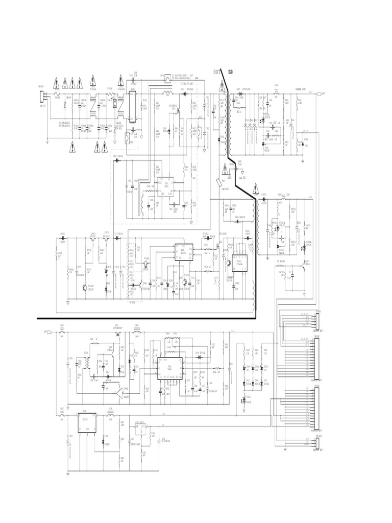 Schematic diagram of a switching power supply circuit showing component ...