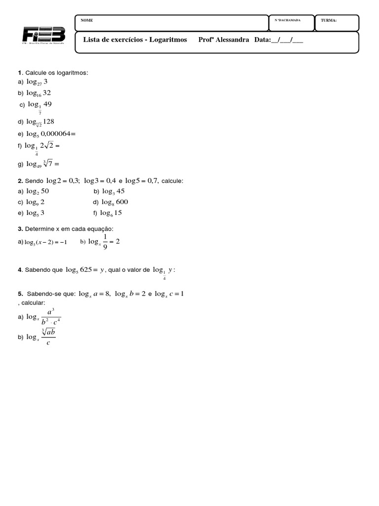 Lista de Logaritmos | PDF