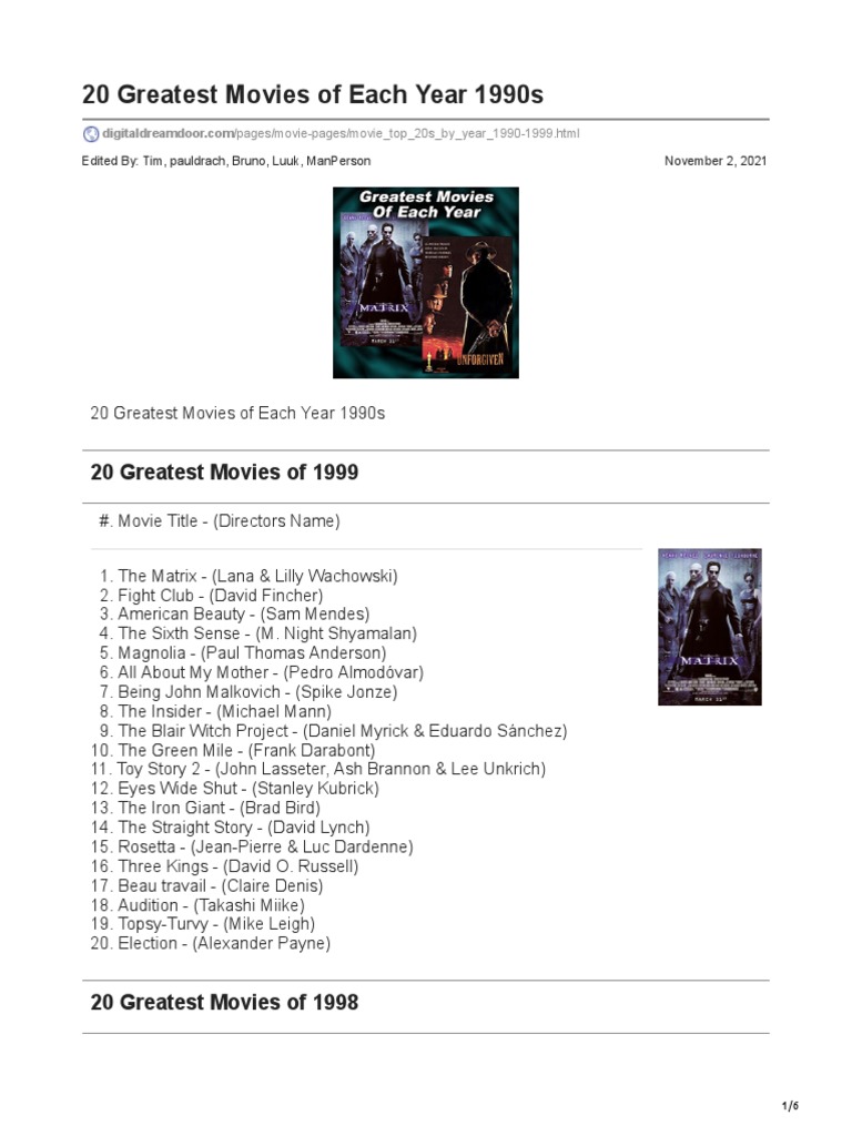20 Greatest Movies of Each Year 1990s | PDF