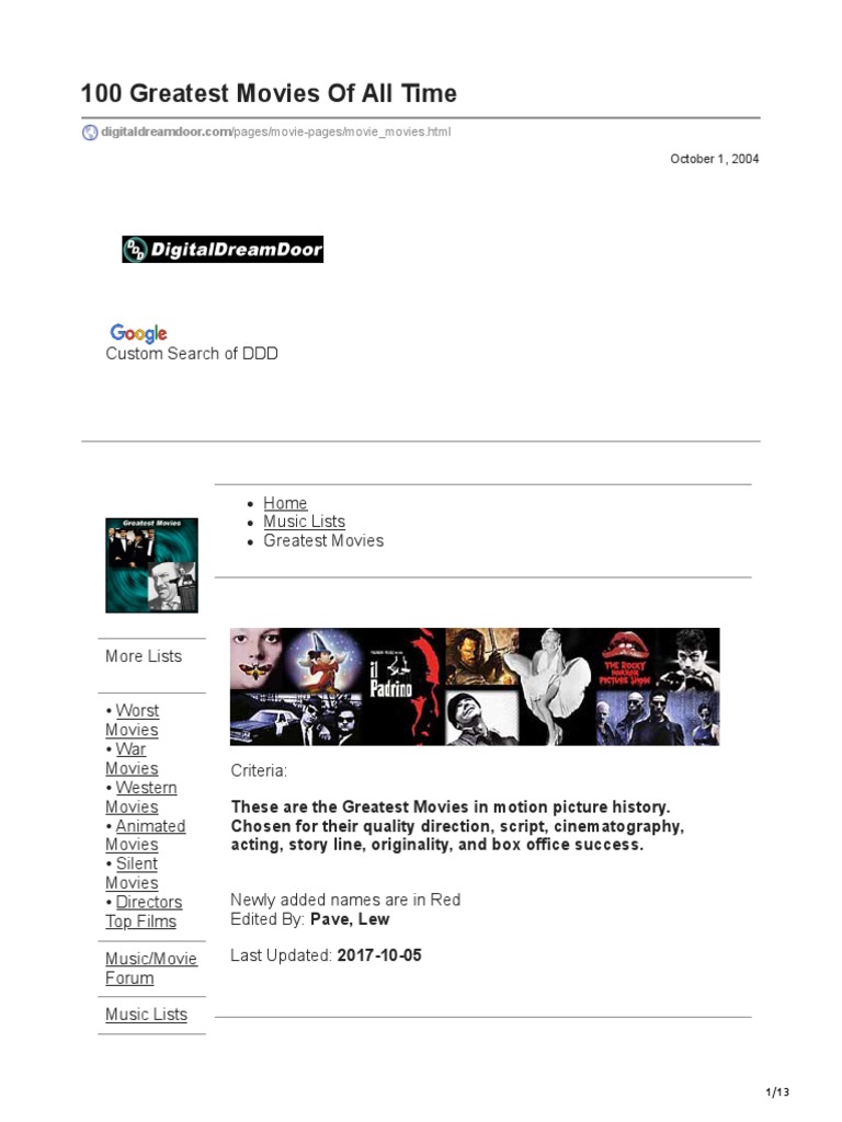 100 Greatest Movies of All Time | PDF