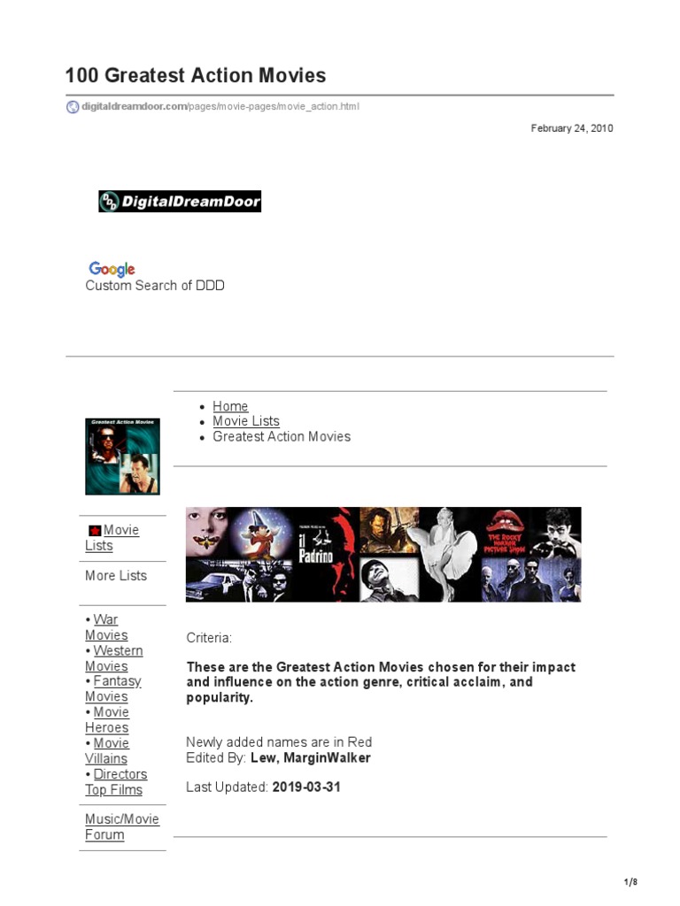 100 Greatest Action Movies | PDF | Action Films