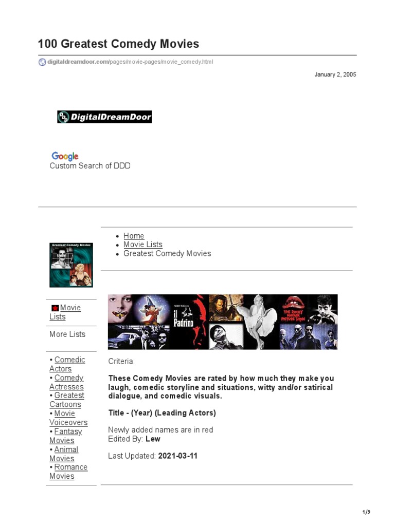 100 Greatest Comedy Movies List | PDF