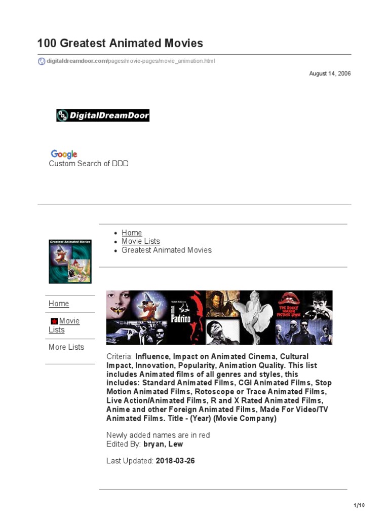 Top 100 Animated Movies List | PDF | Animation | Dream Works Animation