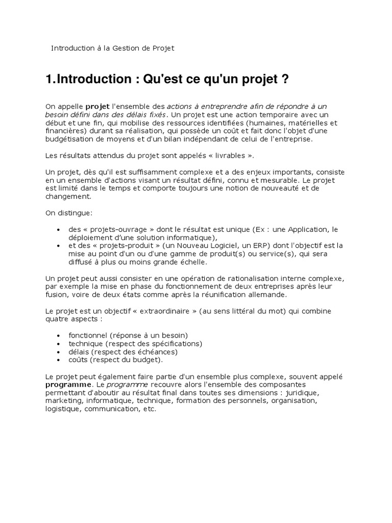 Introduction à la Gestion de Projet | PDF | Gestion de projet ...