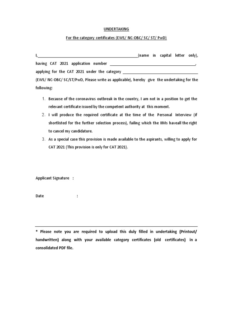Undertaking Cat 2021 | PDF
