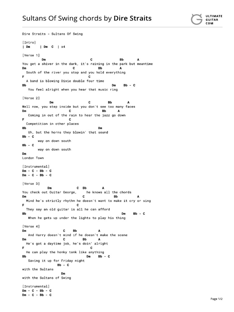 Sultans of Swing Chords | PDF
