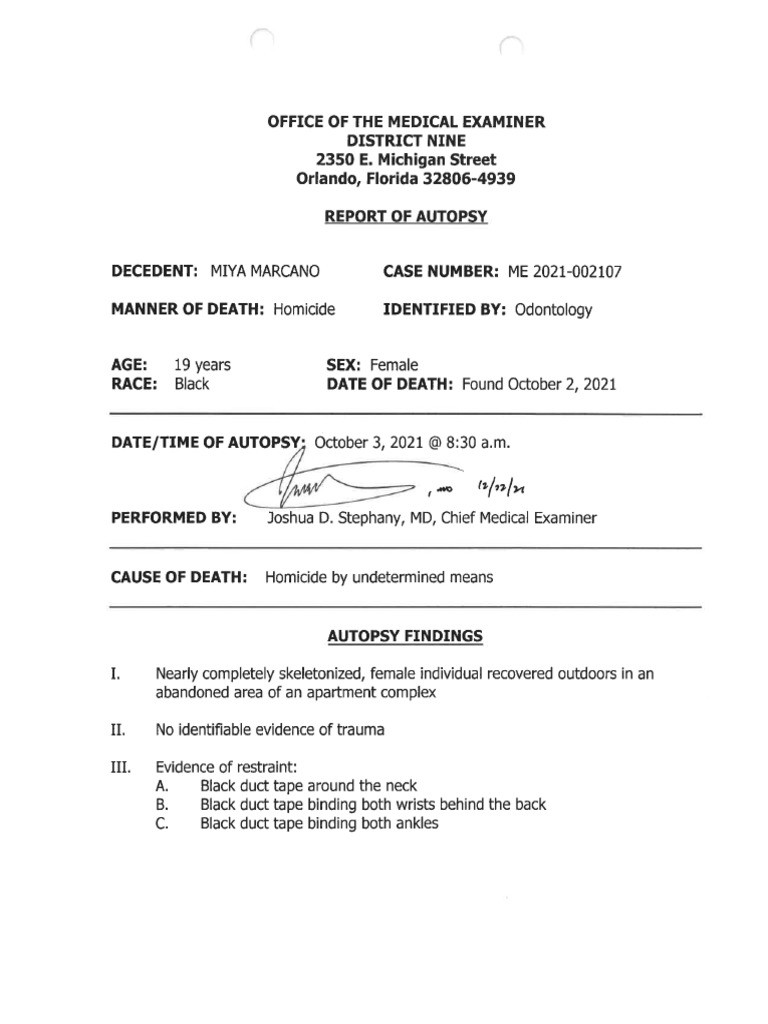 Medical Examiner's Office Autopsy and Toxicology Reports | PDF