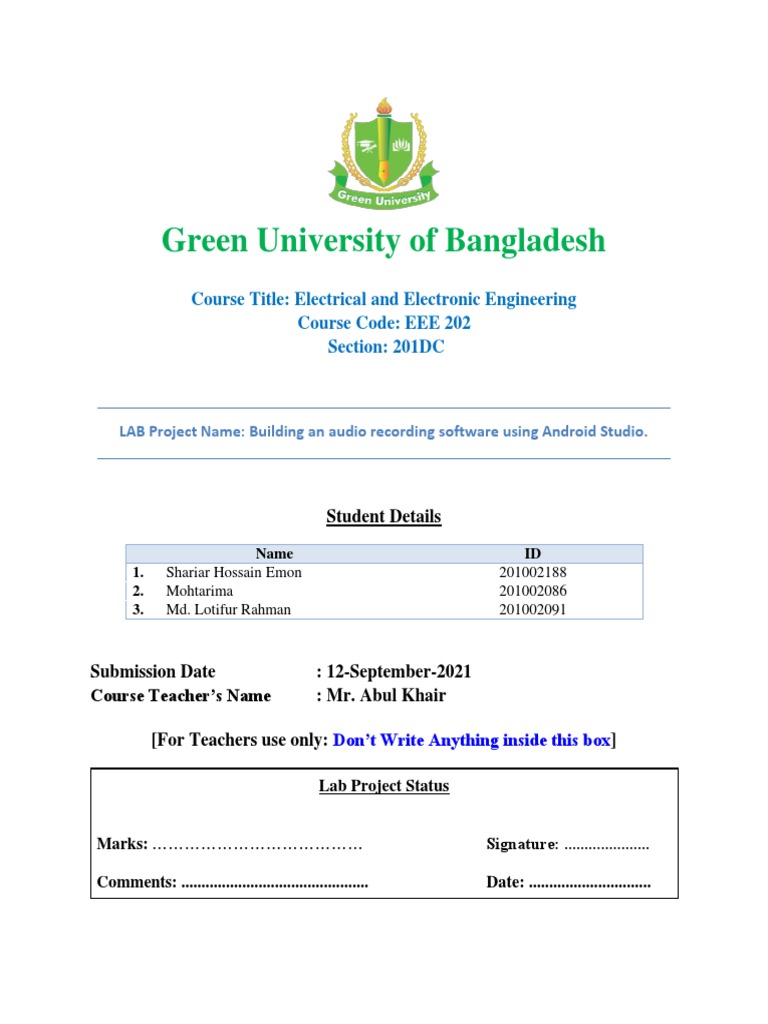Green University of Bangladesh: Course Title: Electrical and Electronic ...