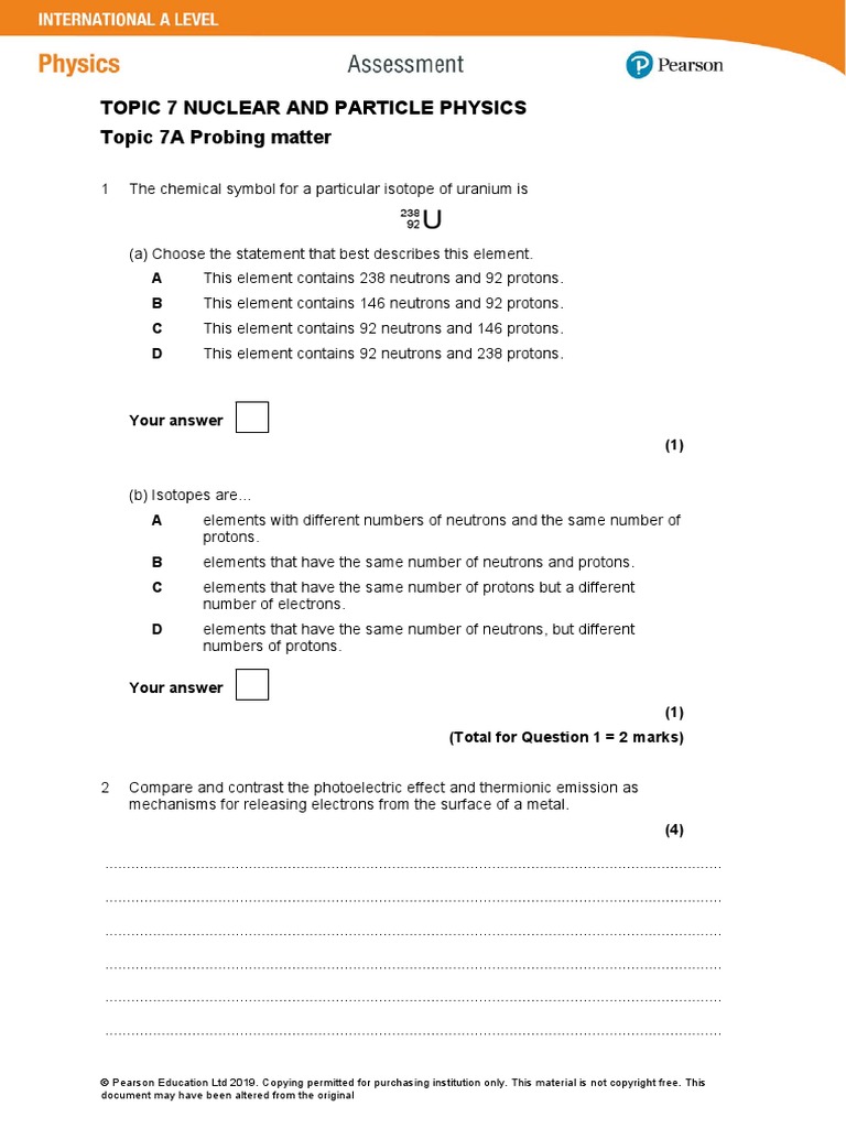 Topic 7 Nuclear and Particle Physics Topic 7A Probing Matter | PDF ...