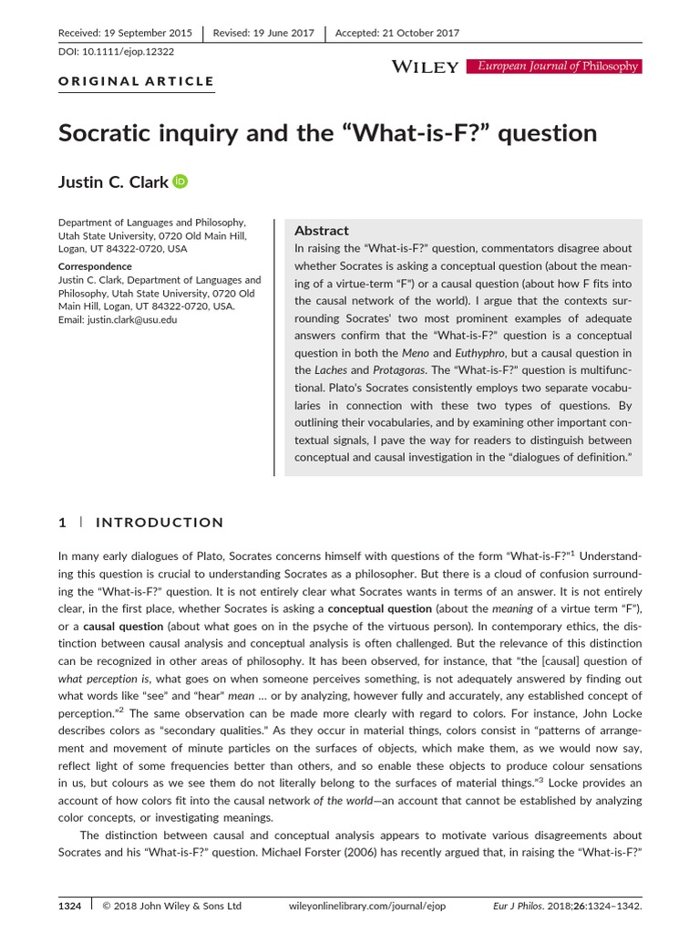 Socratic Inquiry and The "What Is F?" Question: Justin C. Clark ...