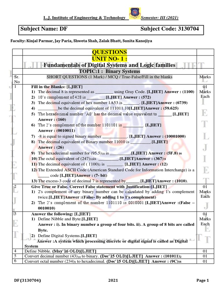 Digital Fundamentals QB ODD 2021 | PDF | Logic Gate | Integrated Circuit