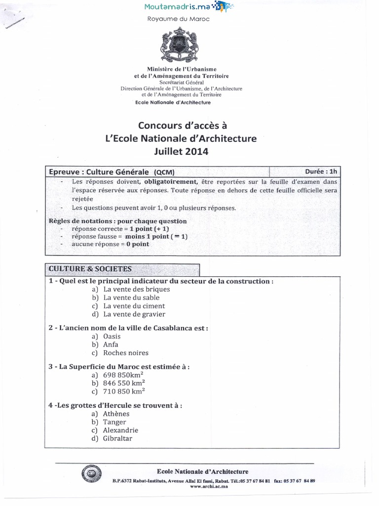 Exemple Concours Ena QCM 2014 | PDF