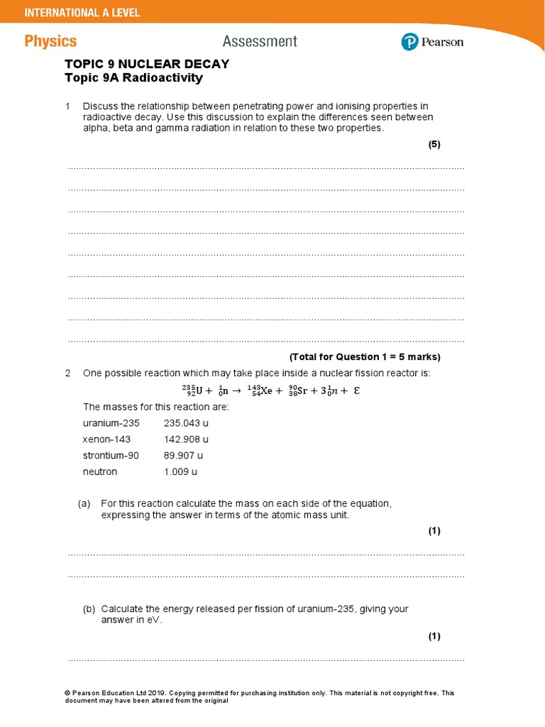 Topic 9 Nuclear Decay Topic 9A Radioactivity: U N Xe SR 3 | PDF ...