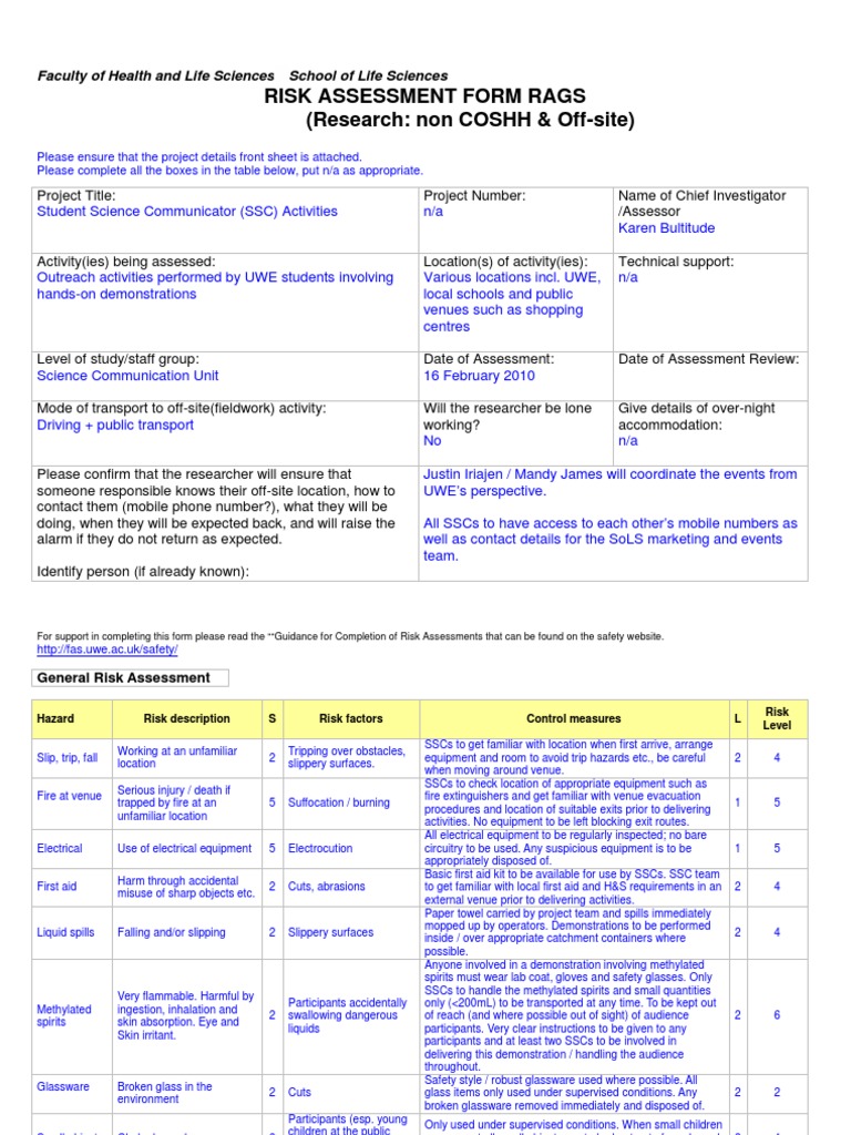 Risk Assessment Form Rags | PDF | Risk | Risk Assessment
