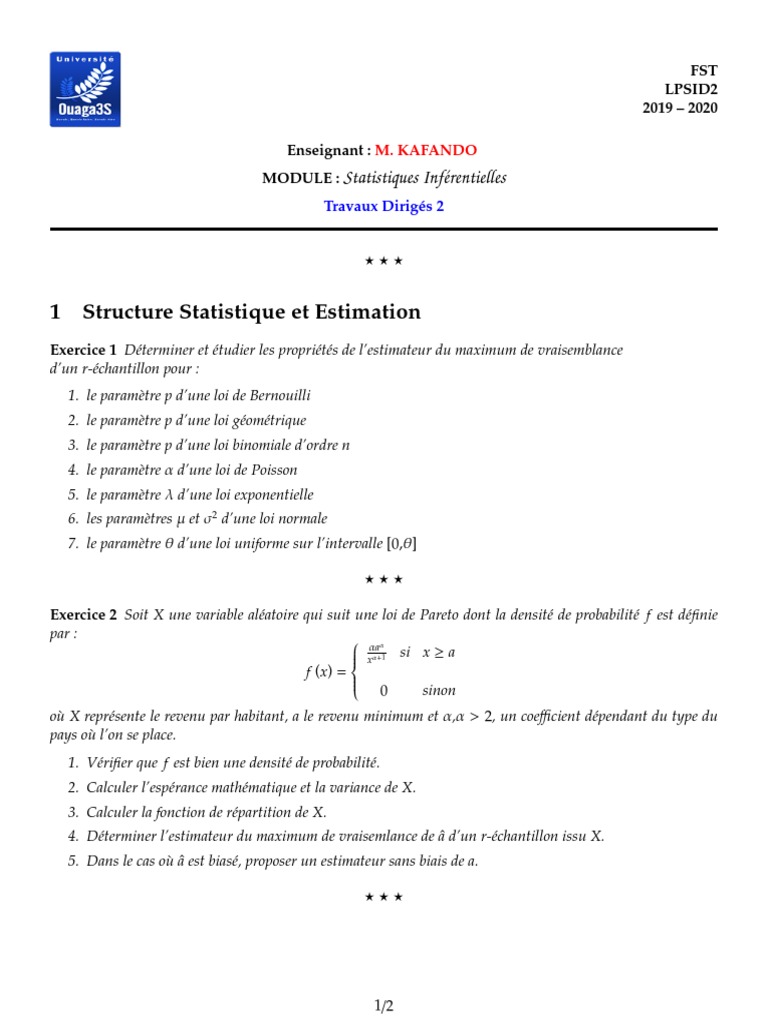 Statistiques Inférentielles Avancées | PDF | Variance (mathématiques ...