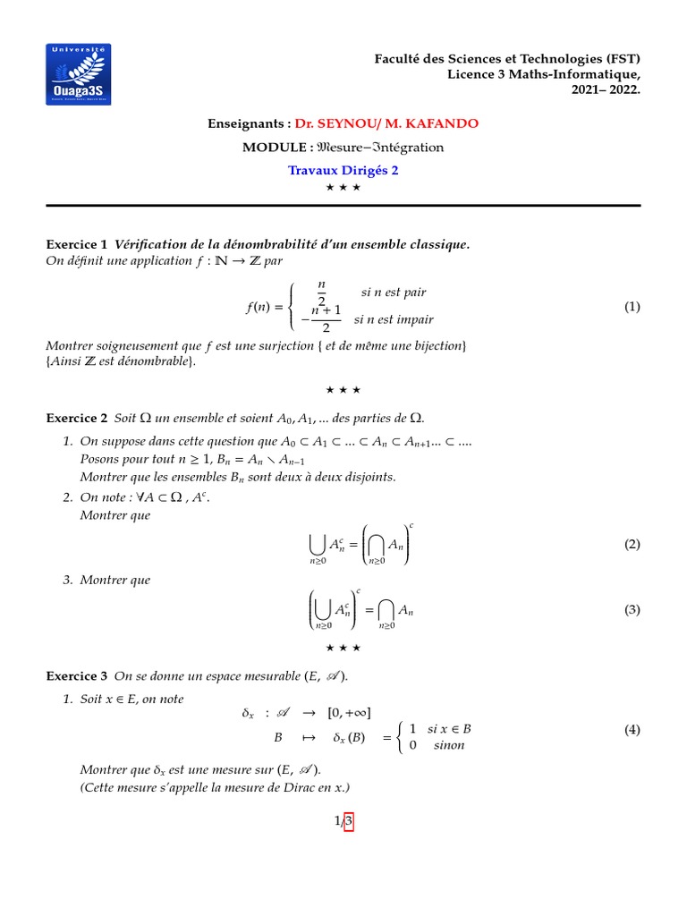 Uo3s Lmi3 td2 Mesure Intégration | Download Free PDF | Logique | Relations mathématiques