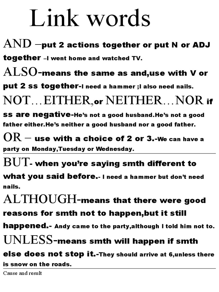 Link Words | PDF | Language Mechanics | Syntax