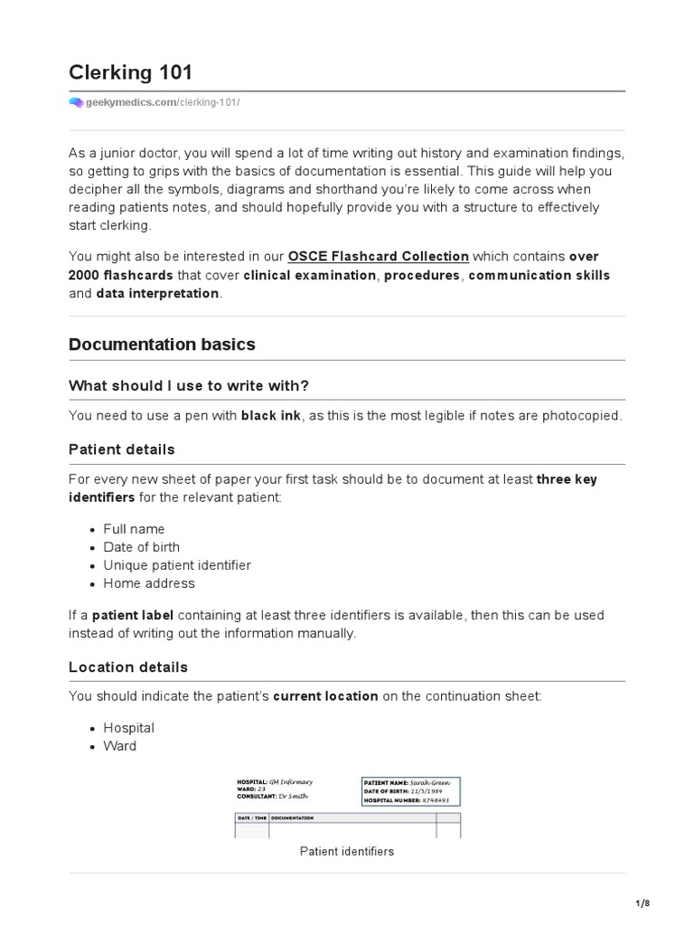 Clerking 101 | Download Free PDF | Pain | Physical Examination