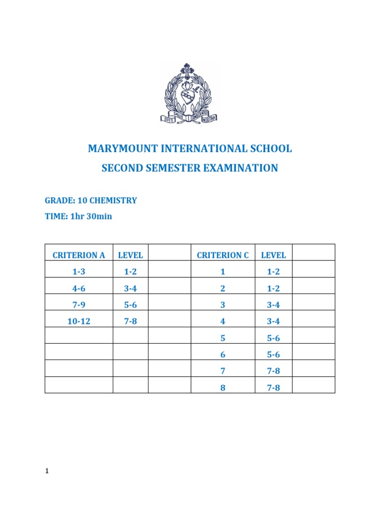 Grade 10 Chemistry Exam | PDF | Mole (Unit) | Molecules