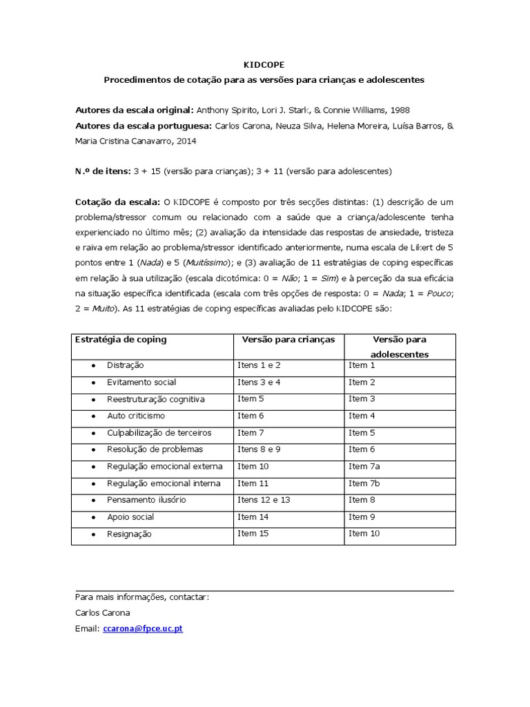 KIDCOPE (Cotação) | PDF | Carreira e Crescimento | Ciências e Matemática