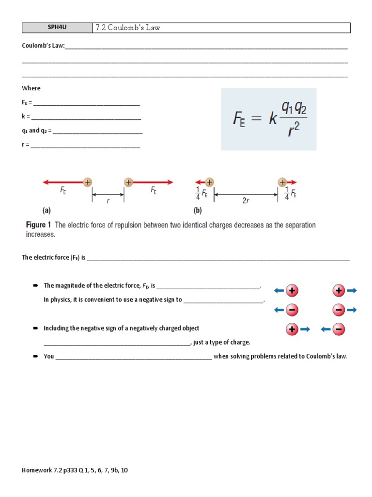 7.2 Coulombs Law Template | PDF | Force | Quantity