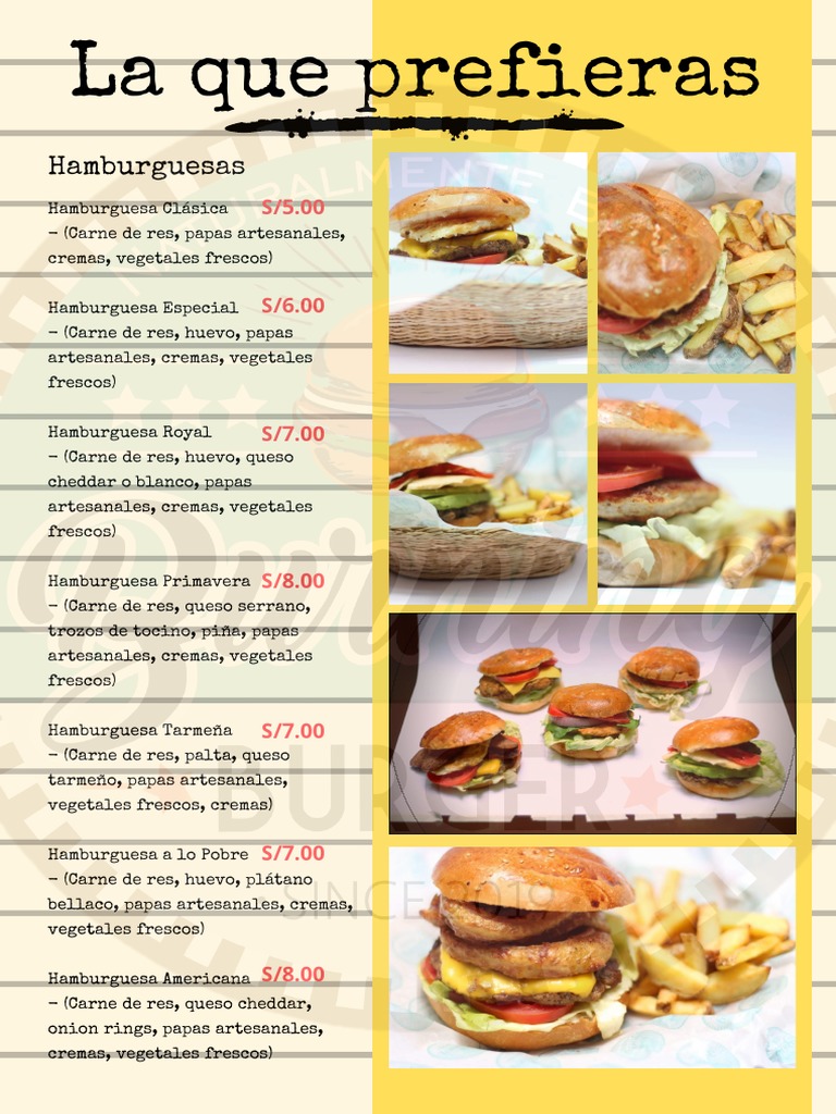 Yellow Fast Food Restaurant Menu | PDF | Hamburguesas | Helado
