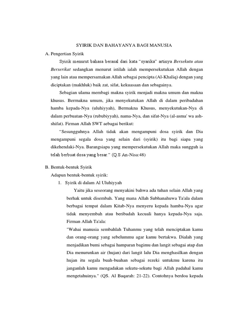 Bahaya Syirik dan Penyebabnya | PDF