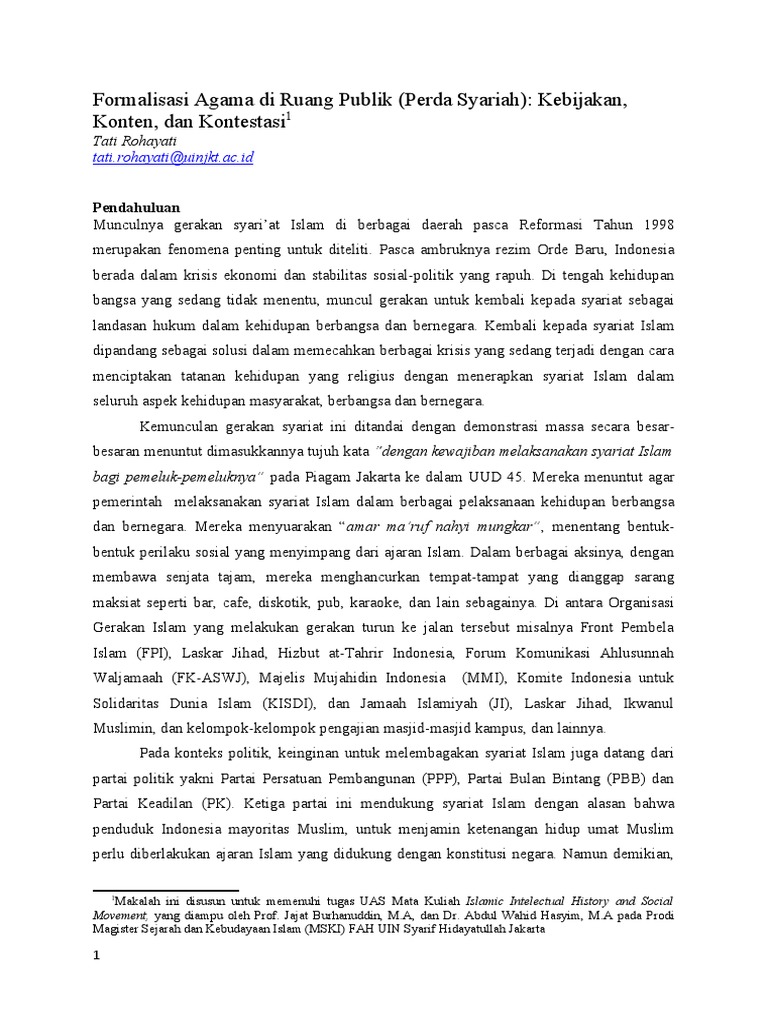 Tati - Perda Syariah Di Indonesia, Kebijakan, Konten - Tati Rohayati | PDF