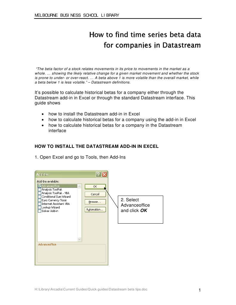 Datastream Beta Data Calculation Guide | PDF | Microsoft Excel | Data Type