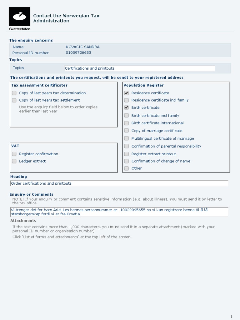 RF-1306 Contact The Norwegian Tax Administration | PDF