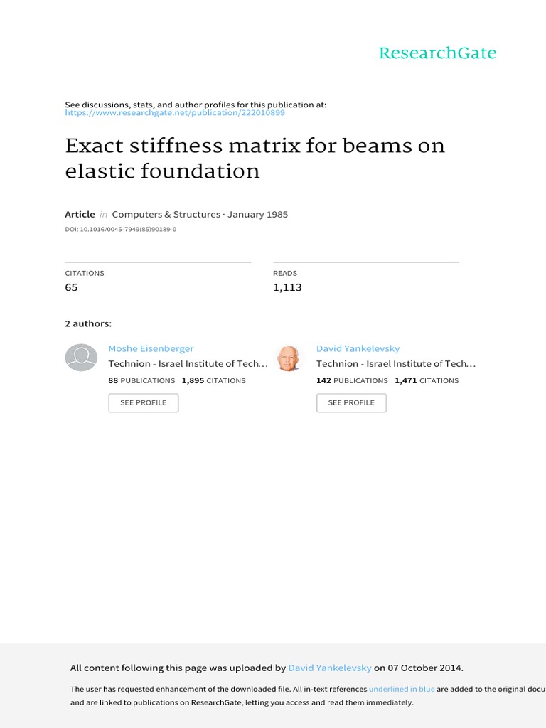 Exact Stiffness Matrix For Beams On Elas | PDF | Beam (Structure ...